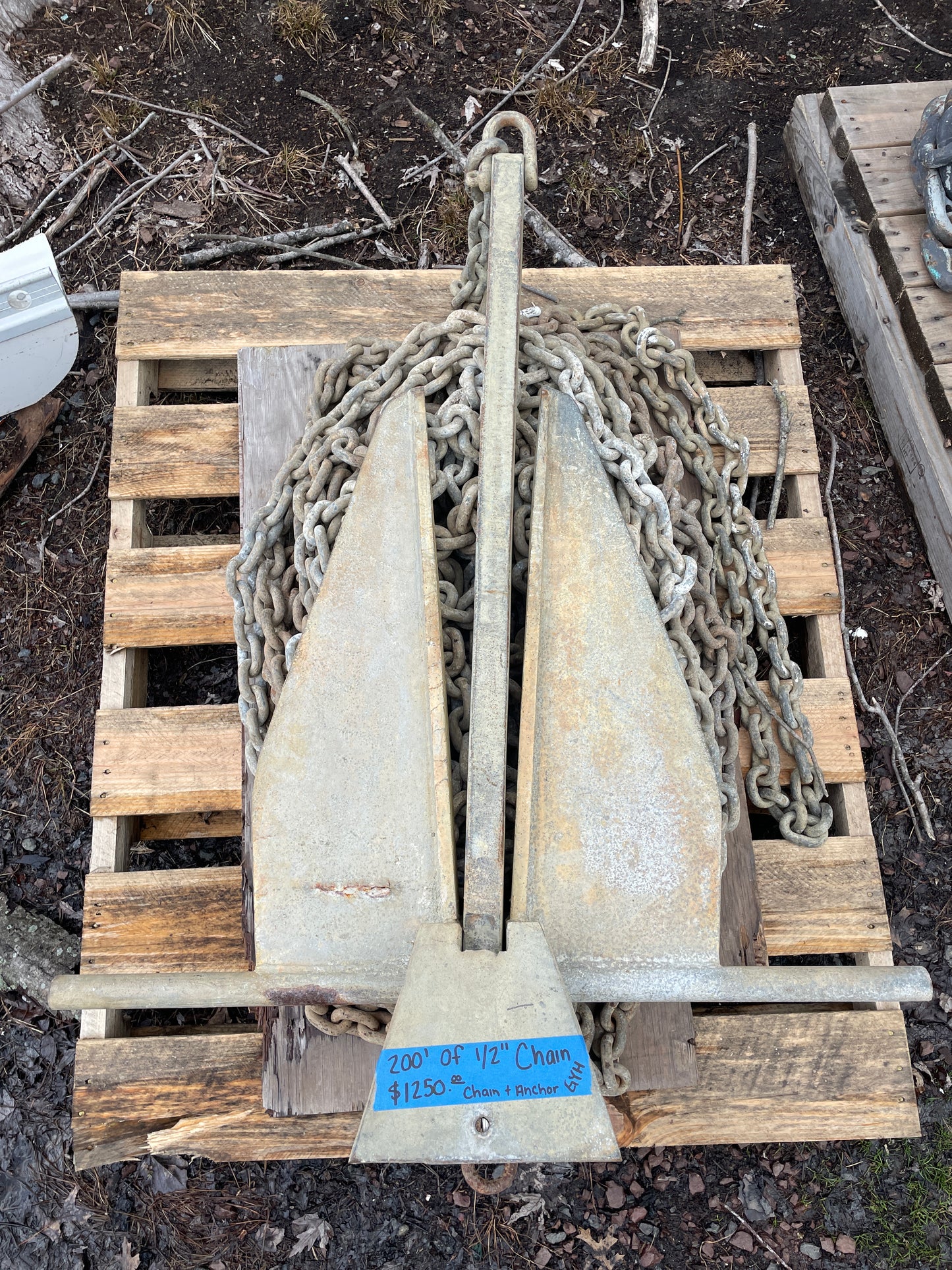 Large Danforth Anchor With 200’ Of 1/2” Chain – Sailboat Parts